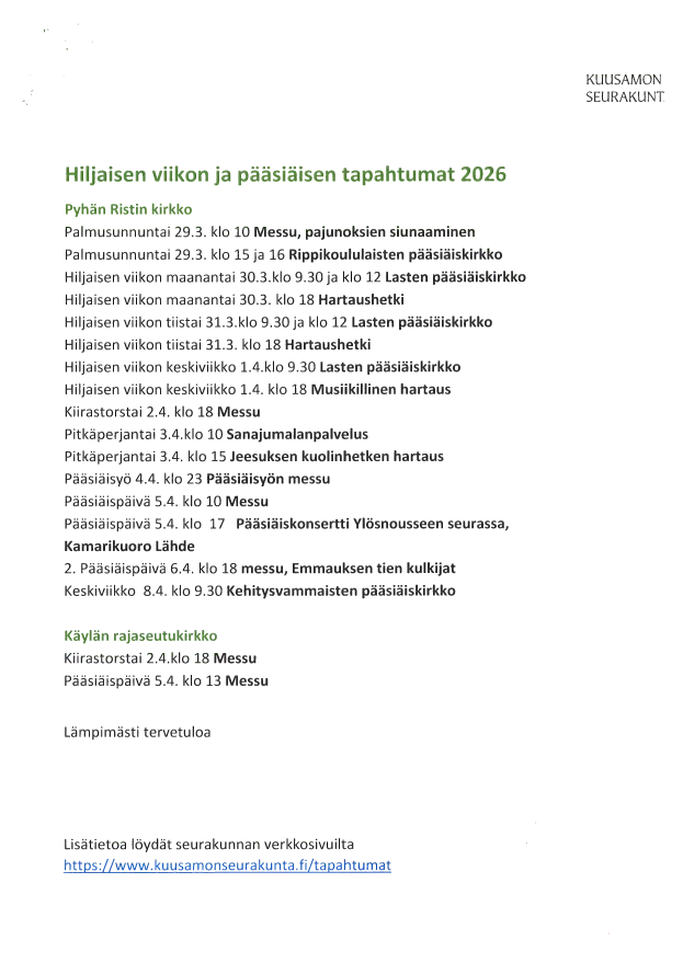 Etusivu - Kuusamon seurakunta